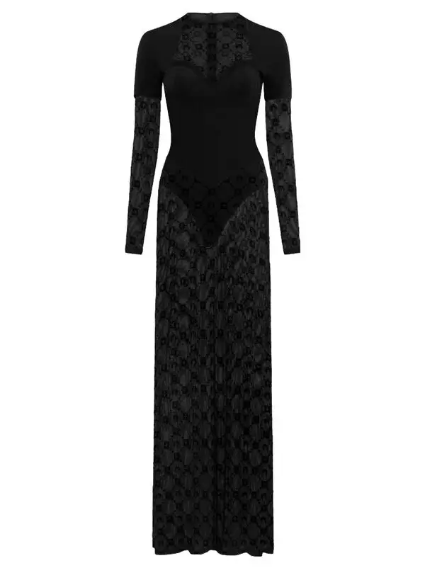 MARINE SERRE Layered Mesh Flock Dress - Black