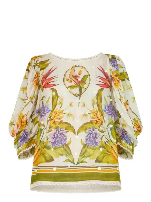 Farm Rio Tropical-print Blouse - Neutrals