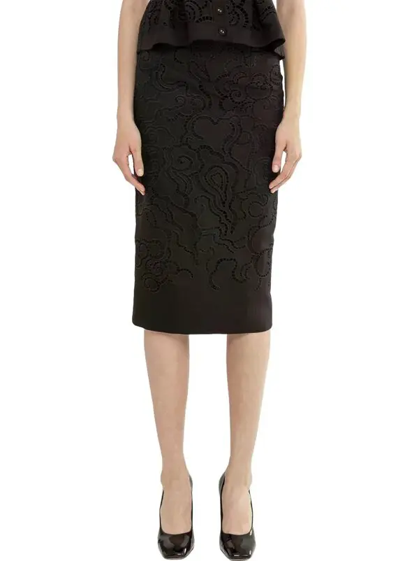 NISSA Embroidered Midi Skirt - Black
