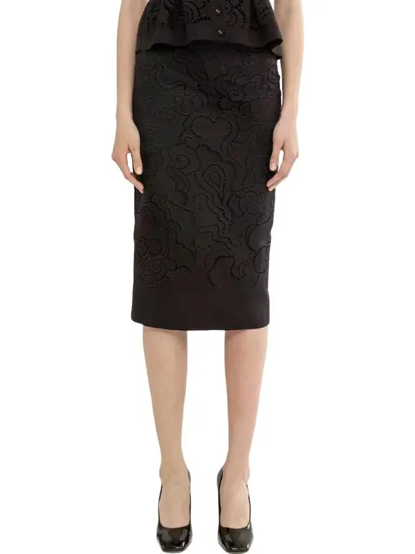NISSA Embroidered Midi Skirt - Black