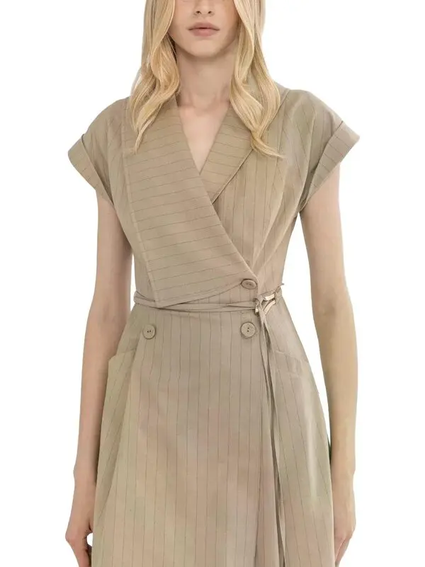 NISSA Striped Midi Shirt Dress - Neutrals