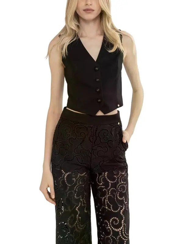 NISSA Embroidered Waistcoat - Black