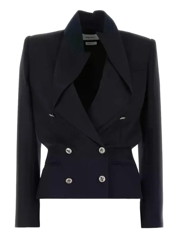 Alexander McQueen Notched Wool Blazer - Black