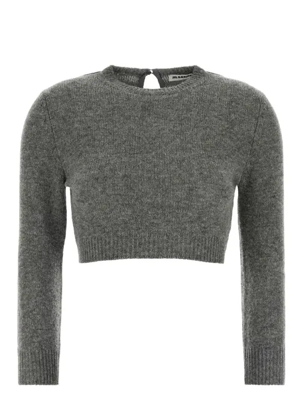 JIL SANDER Cropped Ribbed Knit Sweater - Grey