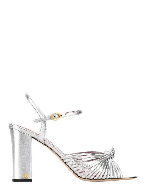 Valentino Garavani Leather Knotted Heeled Sandals - Silver