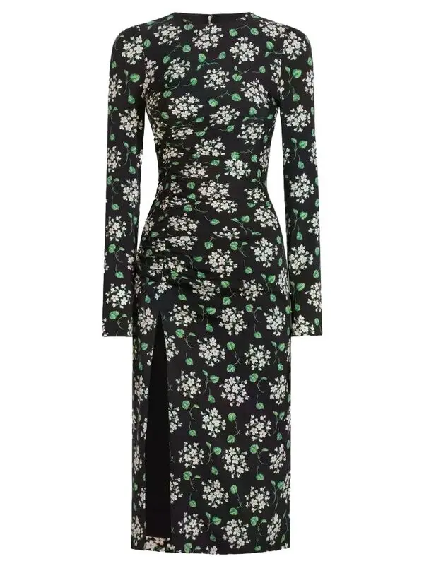 Dolce & Gabbana Geranium Bouquets-print Charmeuse Dress - Black