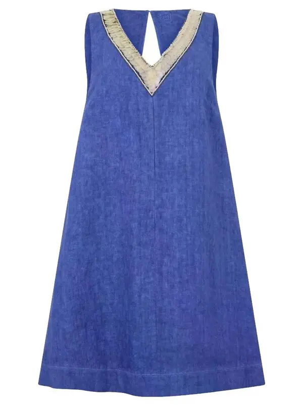 120% Lino A-line Embellished Dress - Blue