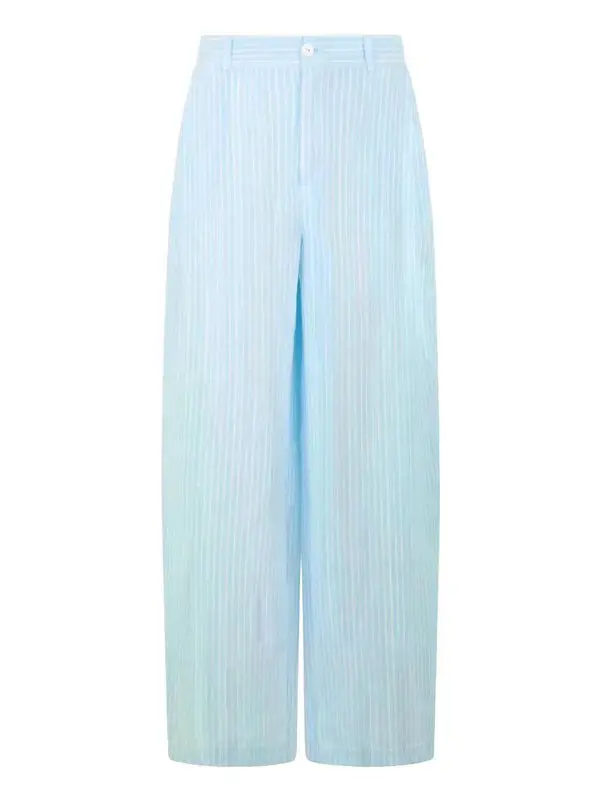 120% Lino Linen Wide-leg Trousers - Blue