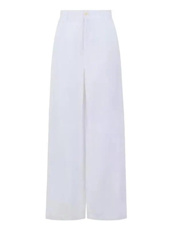 120% Lino Linen Palazzo Trousers - White