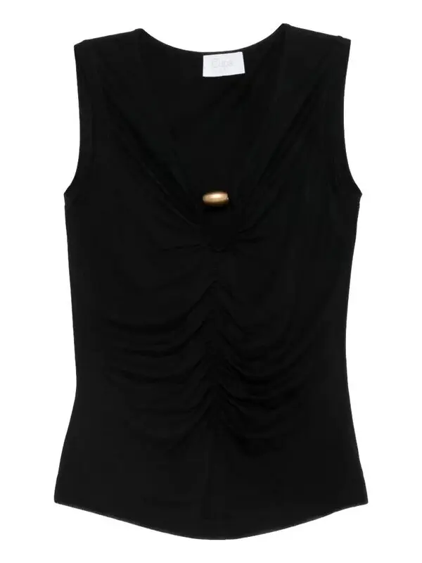 CLIPS Gathered V-neck Top - Black