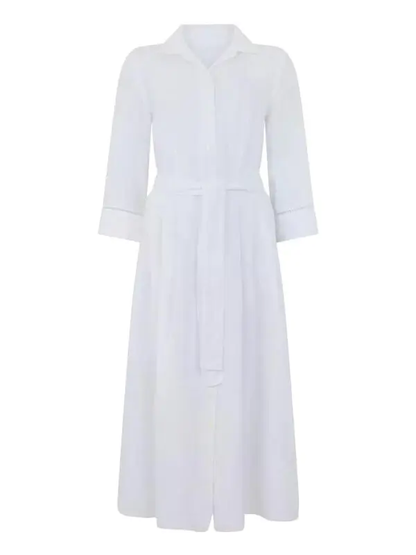 120% Lino Belted Midi Dress - White