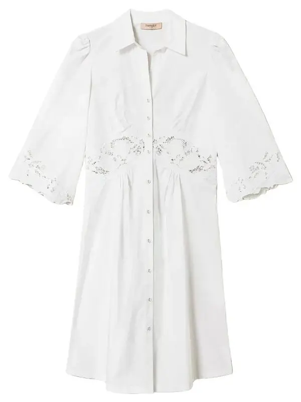 TWINSET Lace-detail Midi Shirt Dress - White