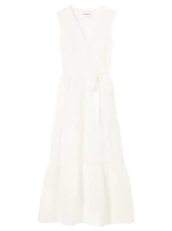 Claudie Pierlot Lace-trim Belted Midi Dress - White