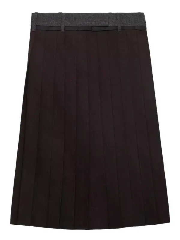 Prada Pleated Midi Skirt With Contrast Waistband - Brown