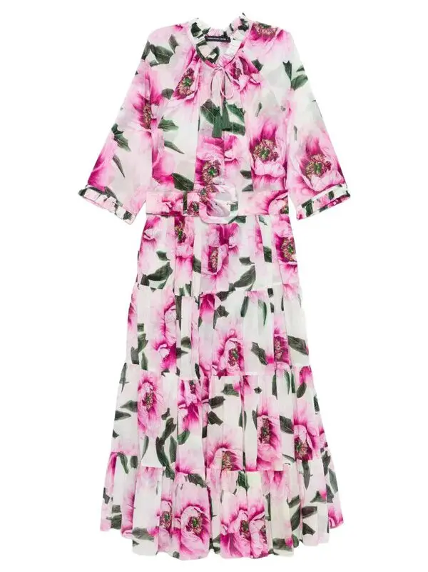 Samantha Sung Floral Print Belted Midi Dress - White