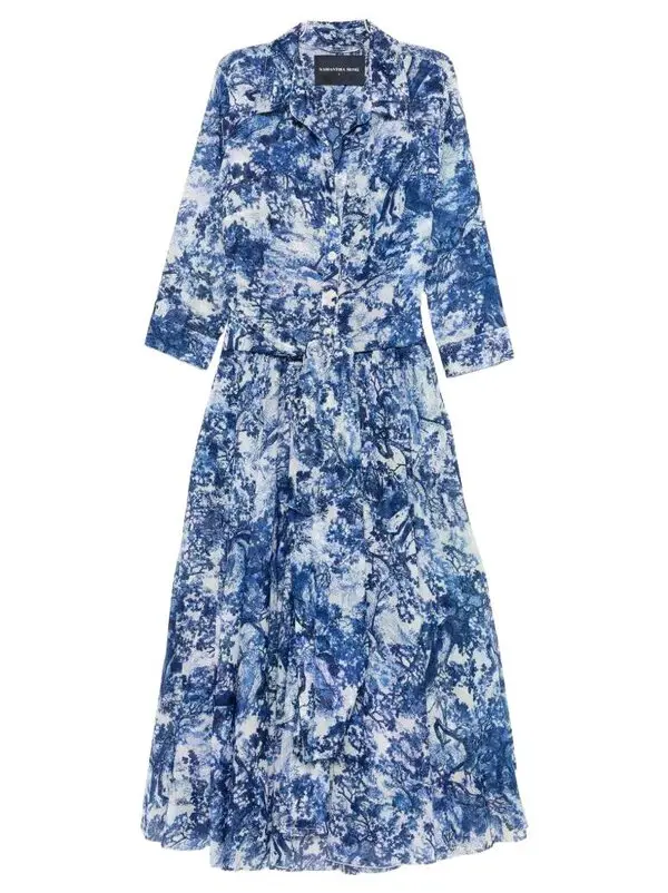 Samantha Sung Buttoned Floral Midi Dress - Blue