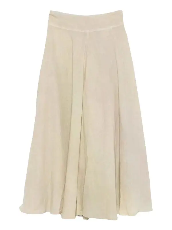 120% Lino Pleated A-line Midi Skirt - Neutrals