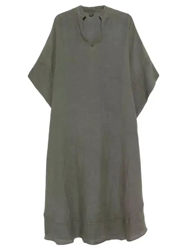 120% Lino V-neck Linen Midi Dress - Green