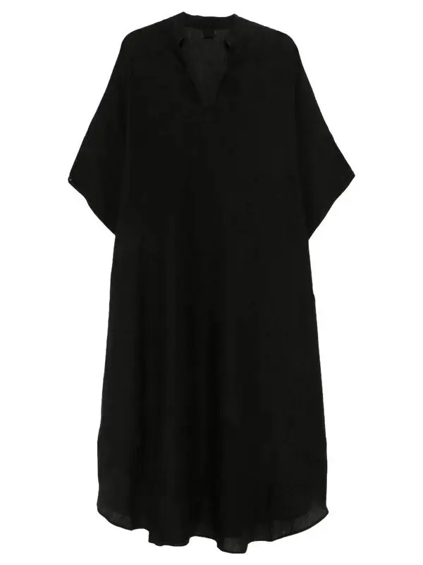 120% Lino V-neck Midi Dress - Black