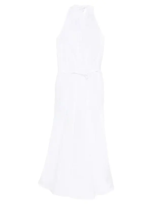 120% Lino Tie-detail Halterneck Midi Dress - White