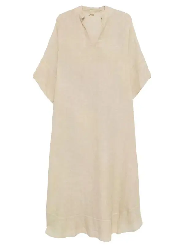 120% Lino V-neck Linen Shift Dress - Neutrals
