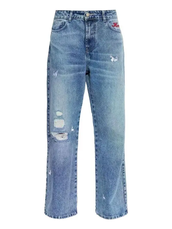 CARNE BOLLENTE Embroidered Straight Leg Jeans - Blue