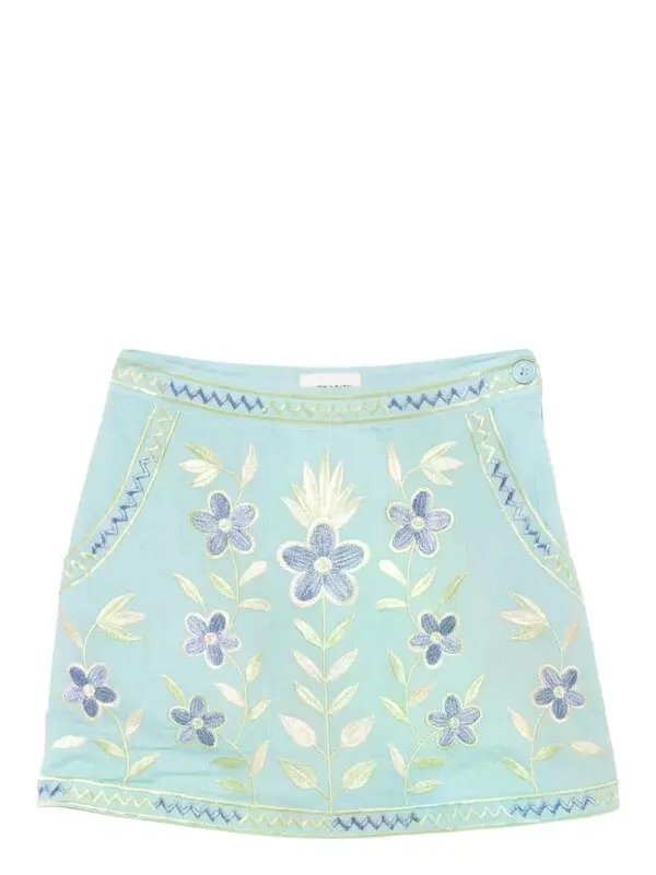 Antik Batik Carioca Floral-embroidered Mini Skirt - Blue
