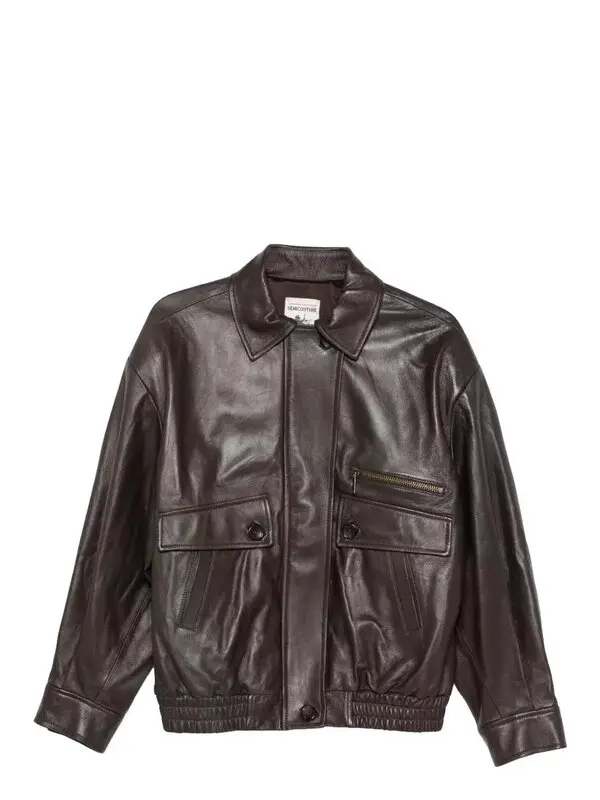 SEMICOUTURE Leather Zip-up Jacket - Brown