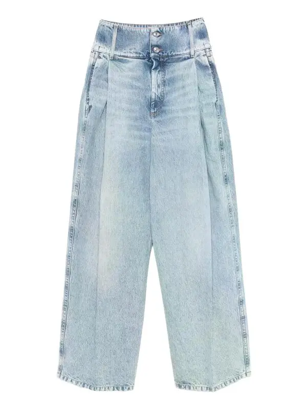 Sportmax Salbatro Button-embellished Pleated Denim Trousers - Blue