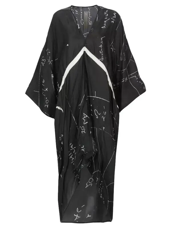 Rick Owens V-neck Graphic Print Asymmetric Dress - Black
