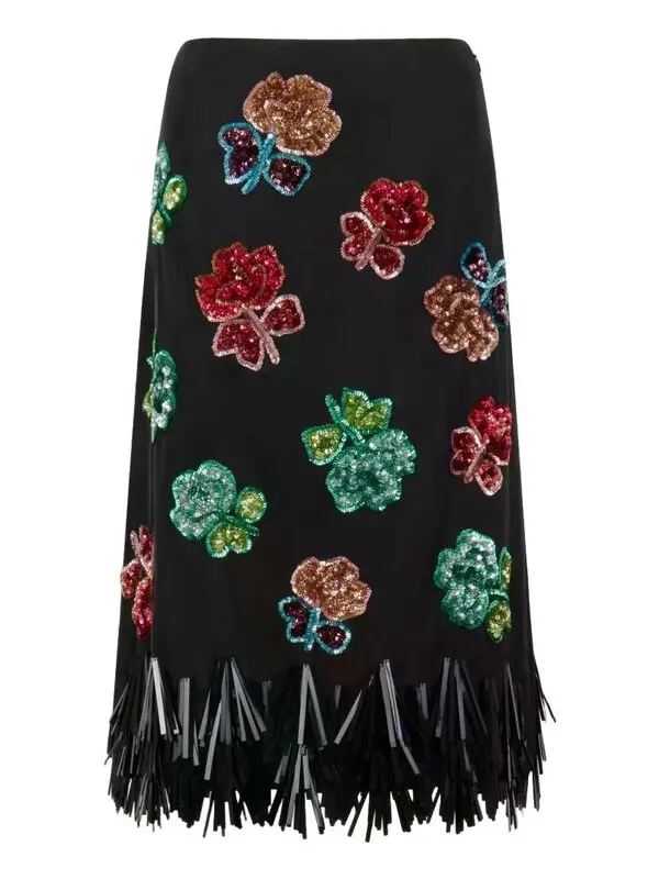 Marni Sequin Flower Fringe Skirt - Black
