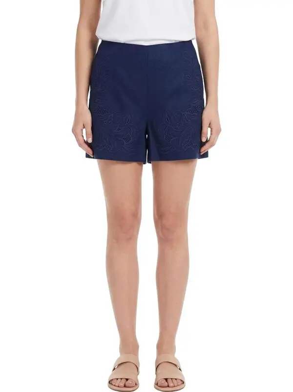 TWINSET Embroidered Linen Shorts - Blue