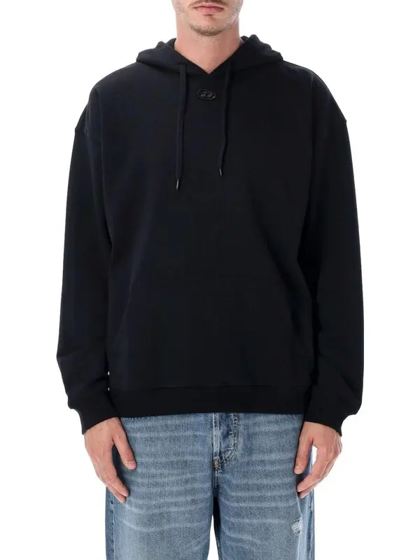 DIESEL® Cotton Hoodie With Logo Detail - Black