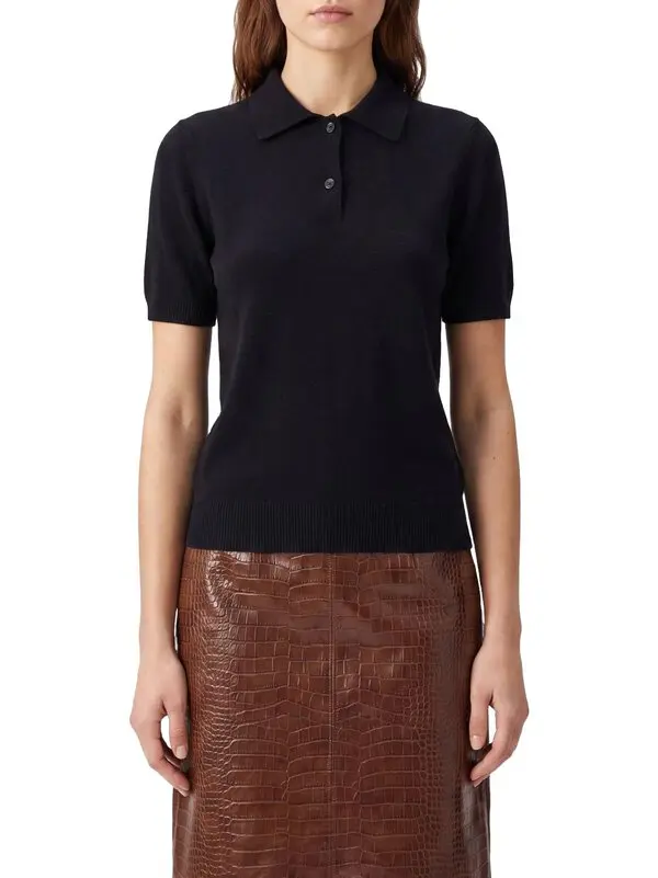 ALLUDE Cashmere Knit Polo Shirt - Black