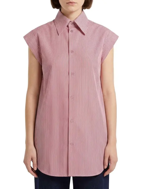 ARMARIUM Sleeveless Striped Cotton Shirt - Red