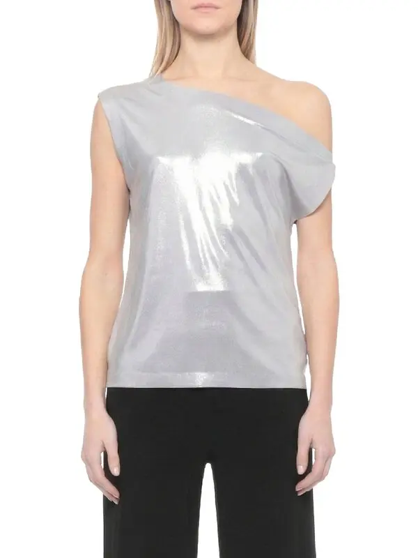 Norma Kamali Asymmetrical One-shoulder Laminated Top - Silver
