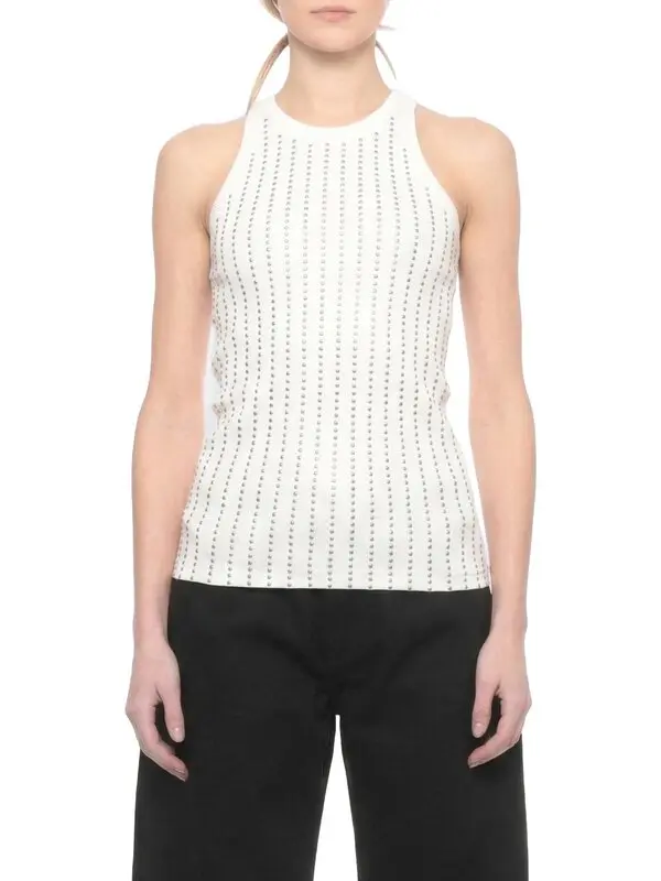 Attico Embellished Stretch Cotton Tank Top - White