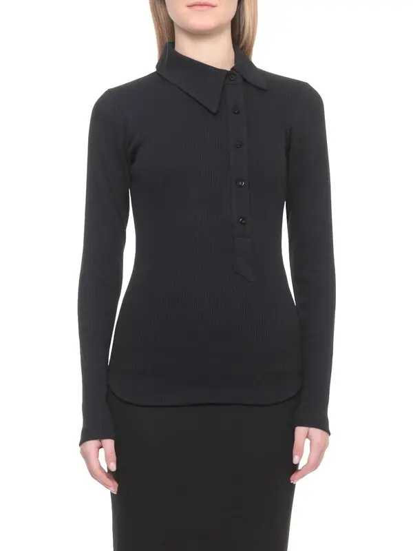 Attico Asymmetric Stretch Cotton Polo Shirt - Black