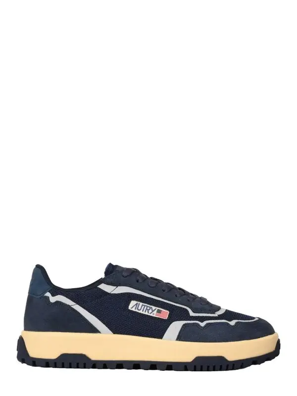 AUTRY Wildpace Low Leather And Mesh Sneakers With Contrast Logo And Serrated Sole - Blue