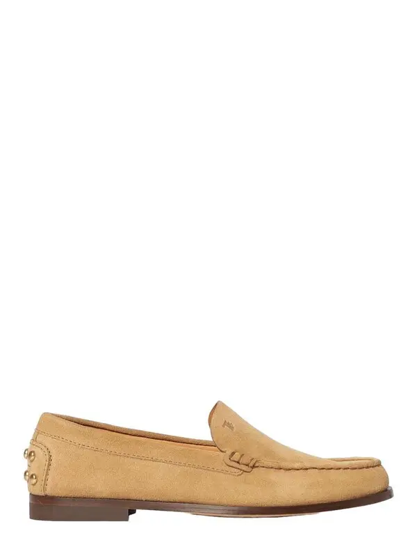 TOD'S Suede Calfskin Loafers With Embossed T Logo And Stud Embellishments - Beige