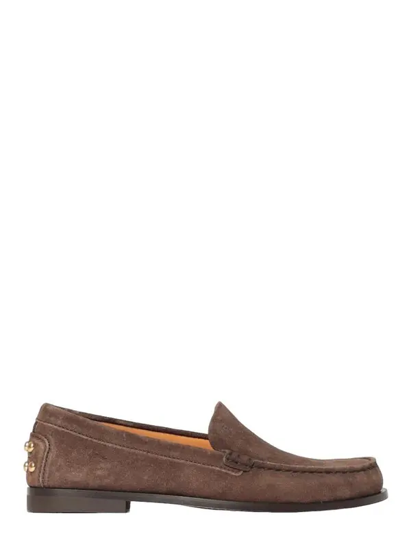 TOD'S Suede Calfskin Loafers With Embossed T Logo And Stud Embellishments - Brown
