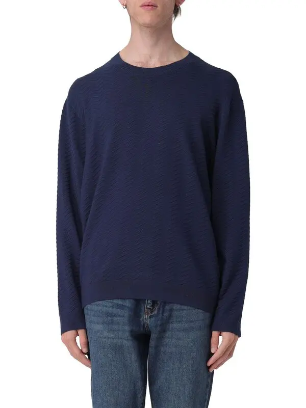 Armani Exchange Chevron Knit Crewneck Pullover - Blue