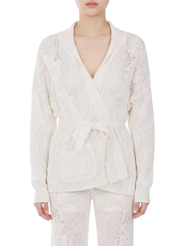 TWINSET Belted Knit Cardigan - White