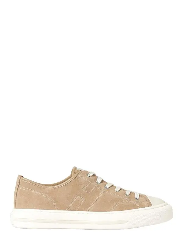 Hogan Suede Calfskin Sneakers With Embroidered Logo - Beige