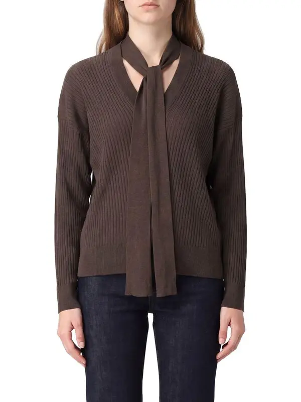Liu Jo Viscose Blend Pullover With Pussybow Collar - Olive