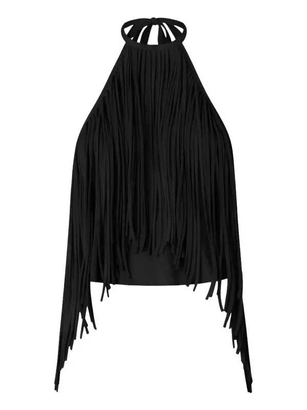 Pinko Fringed Halter Top - Black