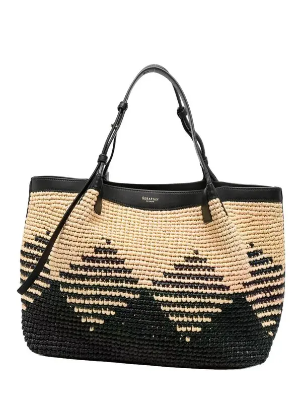 SERAPIAN Secret Mosaico Raffia Tote - Neutrals