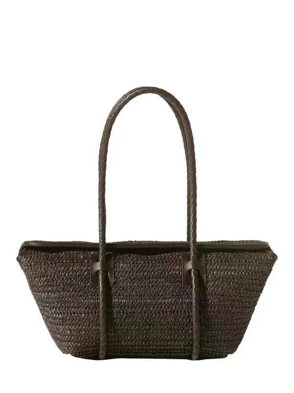 Hereu Leather-framed Raffia Shoulder Bag - Brown