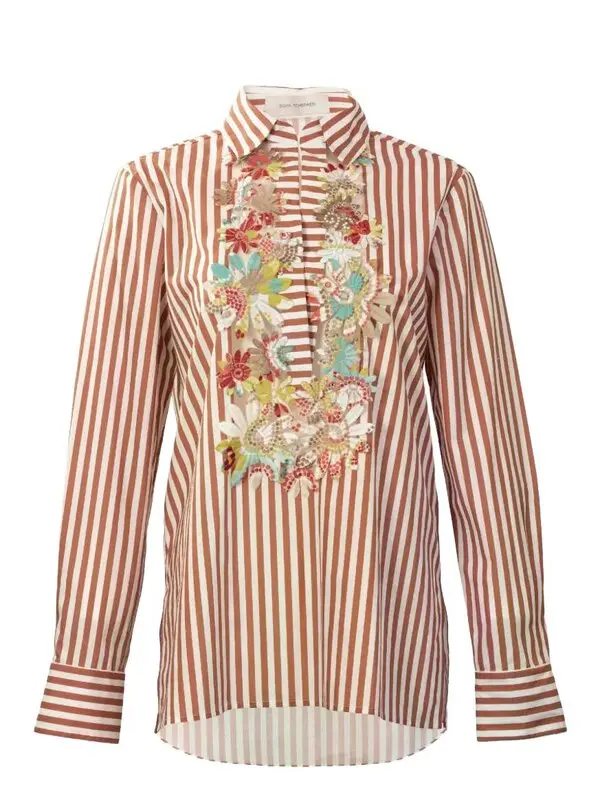 Silvia Tcherassi Karole Striped Floral Blouse - Brown