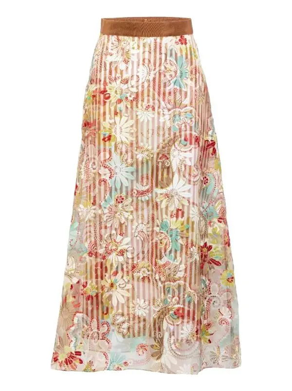 Silvia Tcherassi Nelida Flower-print Skirt - Neutrals
